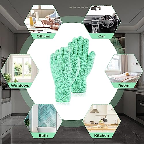 Sibba 2pcs Microfiber Dusting Mitt Gloves Auto Household Cleaning Mittens Cloth Reusable Washable Gloves for Men Women Kitchen House Blinds Plants Mirrors Lamps Car Cleaning (Cyan)