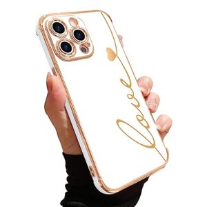 lapopnut for iphone 13 pro max case,cute love heart design for women girls, luxury plating bumper with camera lens protection cover shockproof phone case for iphone 13 pro max 6.7 inches white