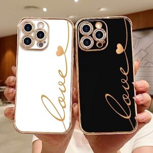 LAPOPNUT for iPhone 13 Pro Max Case,Cute Love Heart Design for Women Girls, Luxury Plating Bumper with Camera Lens Protection Cover Shockproof Phone Case for iPhone 13 Pro Max 6.7 inches White