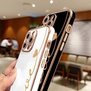 LAPOPNUT for iPhone 13 Pro Max Case,Cute Love Heart Design for Women Girls, Luxury Plating Bumper with Camera Lens Protection Cover Shockproof Phone Case for iPhone 13 Pro Max 6.7 inches White