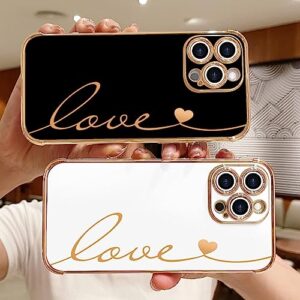 LAPOPNUT for iPhone 13 Pro Max Case,Cute Love Heart Design for Women Girls, Luxury Plating Bumper with Camera Lens Protection Cover Shockproof Phone Case for iPhone 13 Pro Max 6.7 inches White