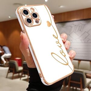 LAPOPNUT for iPhone 13 Pro Max Case,Cute Love Heart Design for Women Girls, Luxury Plating Bumper with Camera Lens Protection Cover Shockproof Phone Case for iPhone 13 Pro Max 6.7 inches White