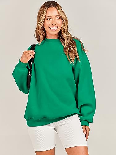 Caracilia Fleece Oversized Sweatshirts for Women Long Sleeve Loose Fit Comfy Pullover Sweater Fall Warm Hoodie Sweatshirt Winter Fashion 2023 Cute Dressy Shirt Teen Girls A1019cuilv-S Green