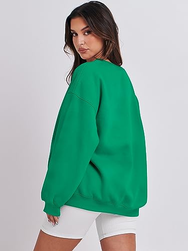 Caracilia Fleece Oversized Sweatshirts for Women Long Sleeve Loose Fit Comfy Pullover Sweater Fall Warm Hoodie Sweatshirt Winter Fashion 2023 Cute Dressy Shirt Teen Girls A1019cuilv-S Green