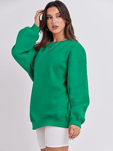 Caracilia Fleece Oversized Sweatshirts for Women Long Sleeve Loose Fit Comfy Pullover Sweater Fall Warm Hoodie Sweatshirt Winter Fashion 2023 Cute Dressy Shirt Teen Girls A1019cuilv-S Green