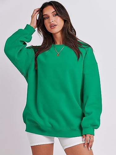 Caracilia Fleece Oversized Sweatshirts for Women Long Sleeve Loose Fit Comfy Pullover Sweater Fall Warm Hoodie Sweatshirt Winter Fashion 2023 Cute Dressy Shirt Teen Girls A1019cuilv-S Green