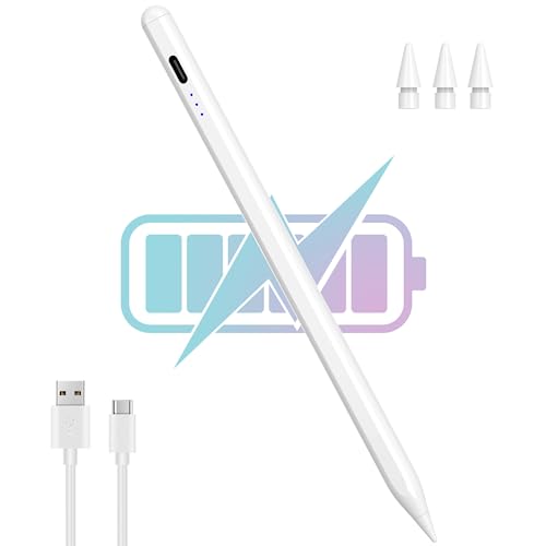 Stylus Pen 2.5X Faster Charge, Compatible with iPad 10th/9th/8th, iPad Pro (12.9"/11") in 2018-2023, iPad Mini 6th/5th, iPad Air 5th/4th/3rd, with Palm Rejection, More Durable Tip, White