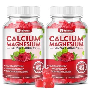 calcium magnesium zinc with vitamin d3 gummies, sugar free calcium supplements for women men, high absorption zinc gummies for bone & muscle & immune health, vegan raspberry flavor - 120 count