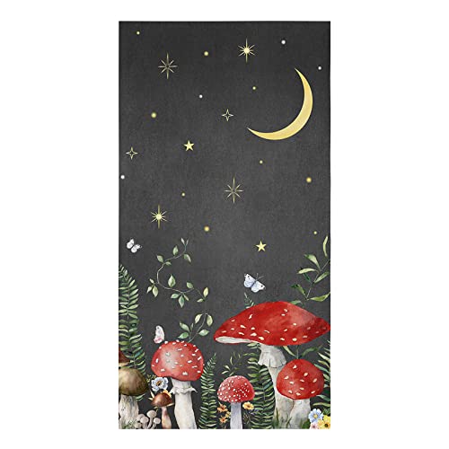 Farm Mushroom Plant Kitchen Dish Towels,1 Pack Night Moon and Stars Black Hand Towel Absorbent Dish Cloth Quick Drying Microfiber Terry Cloths Tea Towel for Dishes Counter/Bar Forest Botanical