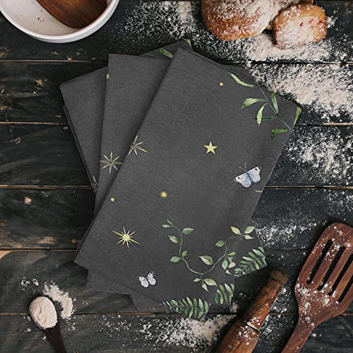 Farm Mushroom Plant Kitchen Dish Towels,1 Pack Night Moon and Stars Black Hand Towel Absorbent Dish Cloth Quick Drying Microfiber Terry Cloths Tea Towel for Dishes Counter/Bar Forest Botanical