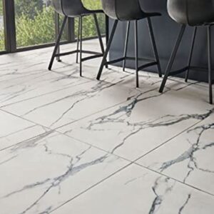 12x24 White with Bardiglio Grey Veining Porcelain Floor Tile for Kitchen, Backsplash, Countertop, Bathroom, Fireplace Surround (Polished, Pallet of 60 Pieces (116 sq.ft))