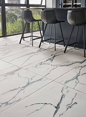 12x24 White with Bardiglio Grey Veining Porcelain Floor Tile for Kitchen, Backsplash, Countertop, Bathroom, Fireplace Surround (Polished, Pallet of 60 Pieces (116 sq.ft))