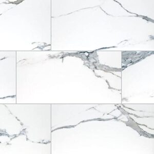 12x24 White with Bardiglio Grey Veining Porcelain Floor Tile for Kitchen, Backsplash, Countertop, Bathroom, Fireplace Surround (Polished, Pallet of 60 Pieces (116 sq.ft))