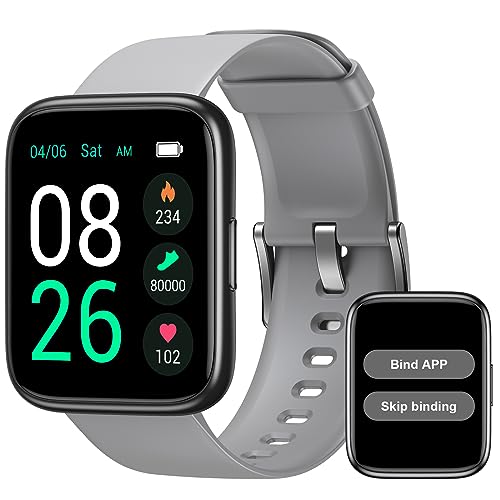 EURANS Smart Watch 44mm, AMOLED Always-on Display Fitness Watch with Heart Rate/Sleep Monitor Steps Calories Counter, IP68 Waterproof Activity Tracker Compatible with Android iOS