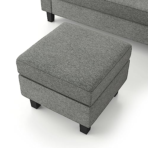 HOMES: Inside + Out Bevis Modern Convertible Sectional for Living Room and Bedroom, L-Shaped Couch with Linen Fabric for Apartment, 3 Seat Sofa with Chaise for Small Spaces and Office, Gray