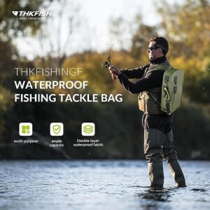 THKFISH Waterproof Backpack for Fishing, Trout Fishing Waterproof Backpack, Fly Fishing Sling Pack Airtight Zipper Closure IPX8 Waterproof Fishing Tackle Storage Bag with Adjustable Strap for Fly Fish