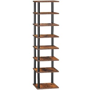 hoobro vertical shoe rack for small space, 8-tier corner shoe rack, wooden shoe storage organizer, for closet, entryway, hallway, bedroom, no-tool assembly, rustic brown and black bf22xj01