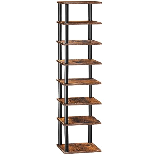 HOOBRO Vertical Shoe Rack for Small Space, 8-Tier Corner Shoe Rack, Wooden Shoe Storage Organizer, for Closet, Entryway, Hallway, Bedroom, No-Tool Assembly, Rustic Brown and Black BF22XJ01