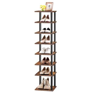 HOOBRO Vertical Shoe Rack for Small Space, 8-Tier Corner Shoe Rack, Wooden Shoe Storage Organizer, for Closet, Entryway, Hallway, Bedroom, No-Tool Assembly, Rustic Brown and Black BF22XJ01