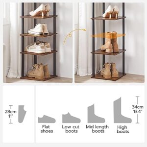 HOOBRO Vertical Shoe Rack for Small Space, 8-Tier Corner Shoe Rack, Wooden Shoe Storage Organizer, for Closet, Entryway, Hallway, Bedroom, No-Tool Assembly, Rustic Brown and Black BF22XJ01