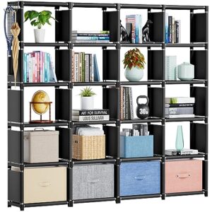 mavivegue book shelf, 20 cube storage organizer, diy bookcase, metal cube bookshelf,tall book case for bedroom, living room,office,closet storage organizer, black cubicle storage rack