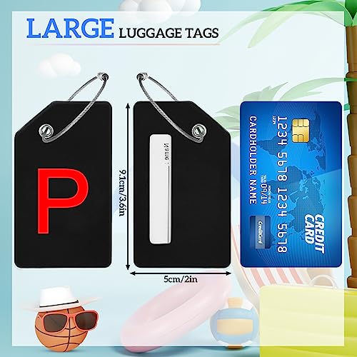 8 Pcs Black Initial Letter A-Z Luggage Tags Silicone Instrument Tag with Name Card Suitcase Tags with Stainless Steel Loop (Letter P)