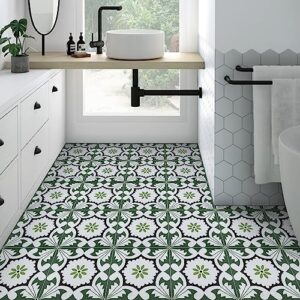 Peel and Stick Floor Tile Dark Black and Green Vinyl Flooring, Total 20 Pieces, for Home Decoration