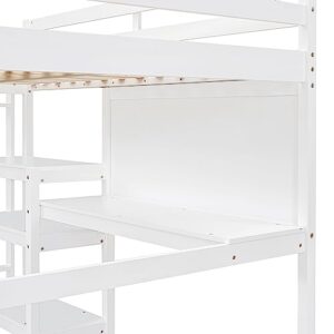 CITYLIGHT Full Size Loft Bed with Desk and Shelves, Wood Full Loft Bed with Desk &Writing Board, Sapce Saving Loft Bed Full for Kids, Boys,Girls,Teens,White