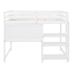 CITYLIGHT Full Size Loft Bed with Desk and Shelves, Wood Full Loft Bed with Desk &Writing Board, Sapce Saving Loft Bed Full for Kids, Boys,Girls,Teens,White