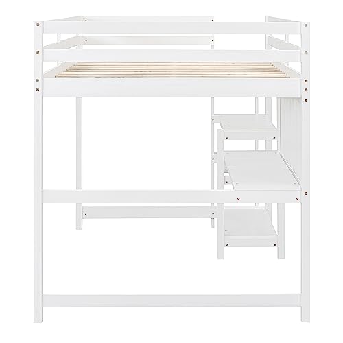 CITYLIGHT Full Size Loft Bed with Desk and Shelves, Wood Full Loft Bed with Desk &Writing Board, Sapce Saving Loft Bed Full for Kids, Boys,Girls,Teens,White