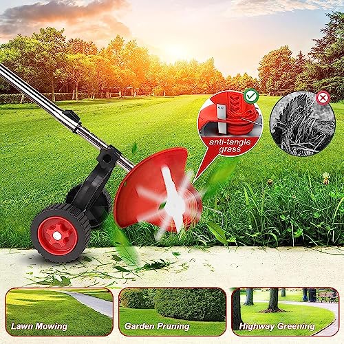 Weed Wacker Battery Operated Edger Trimmer 21V 2000mAh, Electric Weed Eater Cordless Brush Cutter, 3-in-1 Lawn Edger Grass Trimmer Adjustable Mini Lawn Mower, 8 Blades, 1 Wheel, 2 Batteries,1 Charger