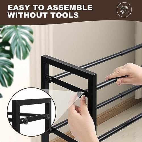 SALADAYS 2-Tier Expandable Shoe Rack, Adjustable Shoe Storage Shelf Organizer, Sturdy and Durable Metal Structure Free Standing Shoe Rack for Closet Entryway Doorway(Black)