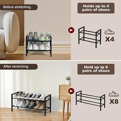 SALADAYS 2-Tier Expandable Shoe Rack, Adjustable Shoe Storage Shelf Organizer, Sturdy and Durable Metal Structure Free Standing Shoe Rack for Closet Entryway Doorway(Black)