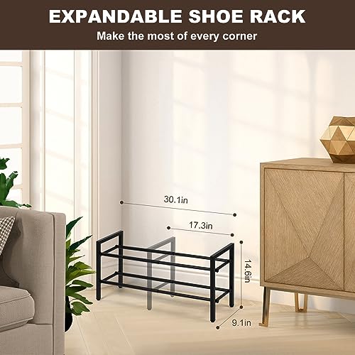 SALADAYS 2-Tier Expandable Shoe Rack, Adjustable Shoe Storage Shelf Organizer, Sturdy and Durable Metal Structure Free Standing Shoe Rack for Closet Entryway Doorway(Black)