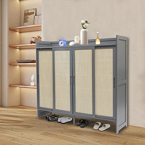 LGXSHOP Storage Shoe Cabinet, 6 Tiers Bamboo Freestanding Shoe Rack, Shoe Cabinet with Plastic Door, Entrance Cabinet for Family Living Room and Bedroom (Grey)