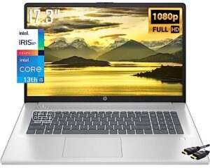 hp newest 17.3" ips fhd laptop, 13th gen intel 10-core i5-1335u(beat i7-1255u), iris xe graphics, bluetooth 5.3, backlit kb, wifi 6, window 11 home(20gb|1tb ssd)