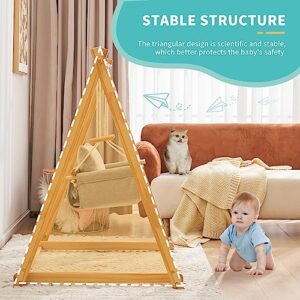 Wooden Toddler Swing Set, Foldable Baby Swing Set with Adjustable Ropes and Backrest Pillow, Durable and Stylish Indoor Swing Set, Swing Set for Toddlers 6-36 Months, Easy to Assemble (Wood)