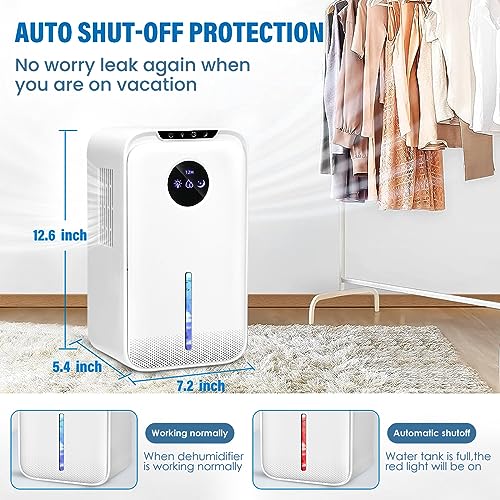 Dehumidifiers for Home Room Basement,88oz Dehumidifier With Drain Hose for Bathroom Bedroom Closet RV Camper (800Sq.ft)