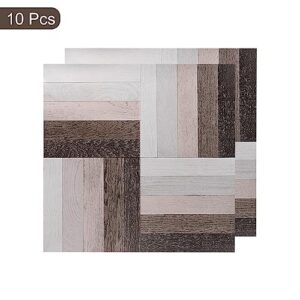 uxcell Peel and Stick Floor Wall Tiles Sticker, 10Pcs 8"x8" Self-Adhesive Wood Grain Floor Stickers Matte Frosted Flooring Tiles for Kitchen Bathroom and Home Decor, Beige+Grey