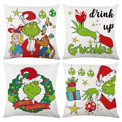 iKopink Christmas Pillow Covers - Christmas Throw Pillows Covers18x18 Set of 4,Pillow Covers for Christmas Decorations,Winter Farmhouse Cushion Cover for Sofa