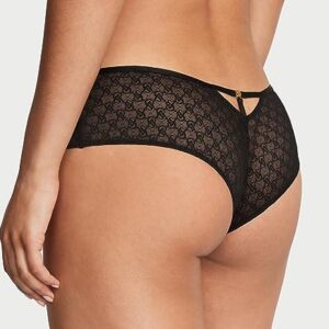 Victoria's Secret Icon T-Back Cheeky Panty, VS Monogram Lace, Hiphugger Underwear for Women, Very Sexy Collection, Black (M)