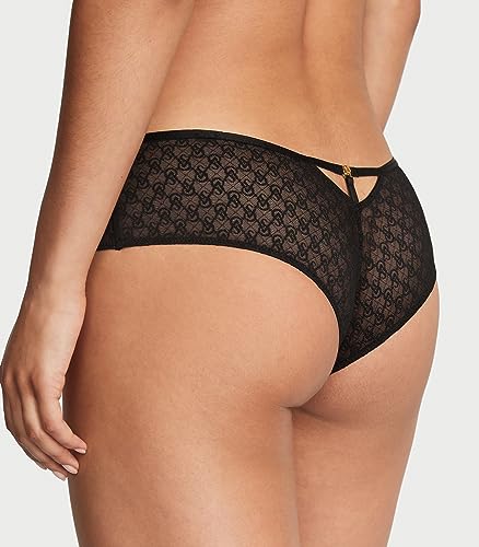 Victoria's Secret Icon T-Back Cheeky Panty, VS Monogram Lace, Hiphugger Underwear for Women, Very Sexy Collection, Black (M)