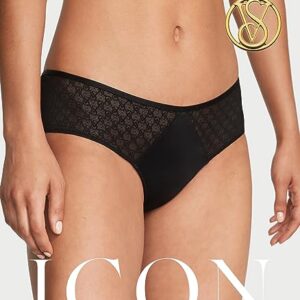 Victoria's Secret Icon T-Back Cheeky Panty, VS Monogram Lace, Hiphugger Underwear for Women, Very Sexy Collection, Black (M)