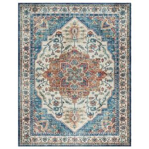 gertmenian indoor printed tufted area rug 5x7 standard, no slip home décor rug for entryway, bedroom, living room, center medallion, soha blue, 25047