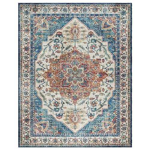 Gertmenian Indoor Printed Tufted Area Rug 5x7 Standard, No Slip Home Décor Rug for Entryway, Bedroom, Living Room, Center Medallion, Soha Blue, 25047