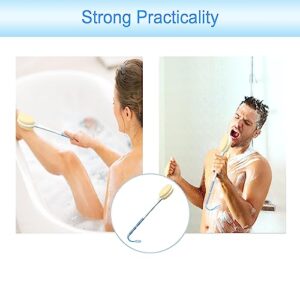 Body Scrubber Anti Slip Long Handle for Shower,Dual-Sided Shower Brush with Soft and Stiff Bristles, 20.07in Showering Exfoliator for Men and Women(Blue)