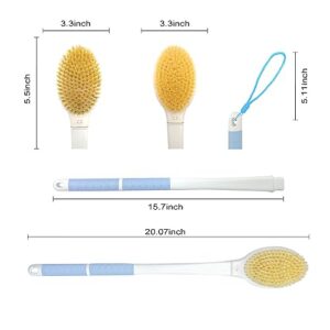 Body Scrubber Anti Slip Long Handle for Shower,Dual-Sided Shower Brush with Soft and Stiff Bristles, 20.07in Showering Exfoliator for Men and Women(Blue)