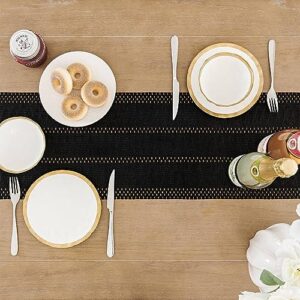 ZeeMart Macrame Style Boho Table Runner, Black Table Runners 72 Inches Long, Farmhouse Woven Home Decor, 12x72 Inch, Black