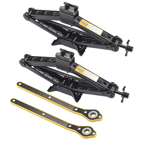 2 Set 2 Ton Scissor Jack for Car, with Hand Crank Portable Repair Tool Rust-Resistant for auto, SUV, Trailer, Station Wagon, by GENHAKON.