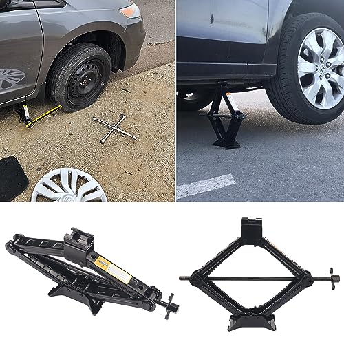 2 Set 2 Ton Scissor Jack for Car, with Hand Crank Portable Repair Tool Rust-Resistant for auto, SUV, Trailer, Station Wagon, by GENHAKON.